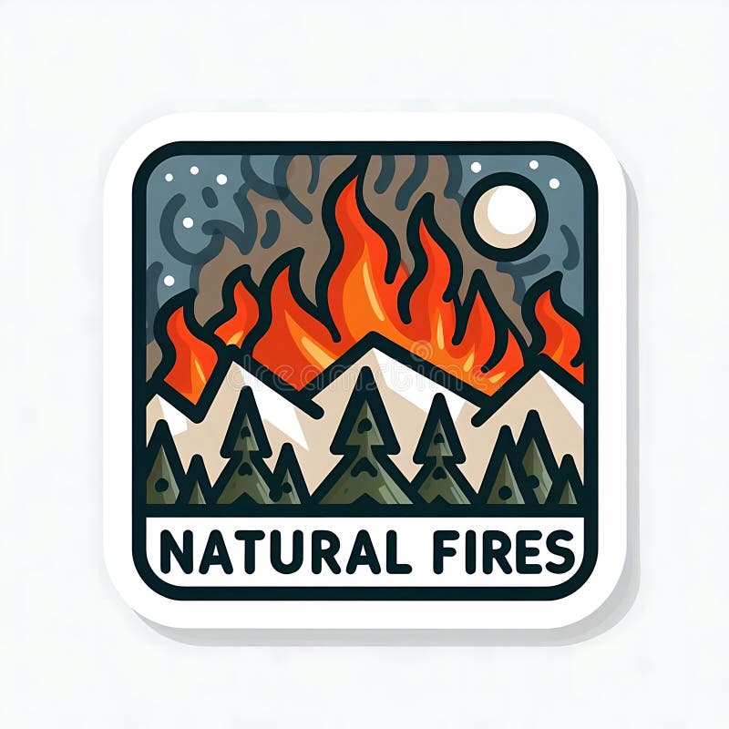 A Sticker with a Mountain Range and a Fire in the Middle. the Sticker ...