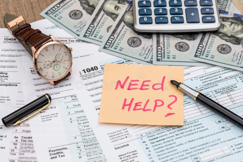Sticker `Need Help ` with 1040 Form Editorial Photo - Image of payment ...