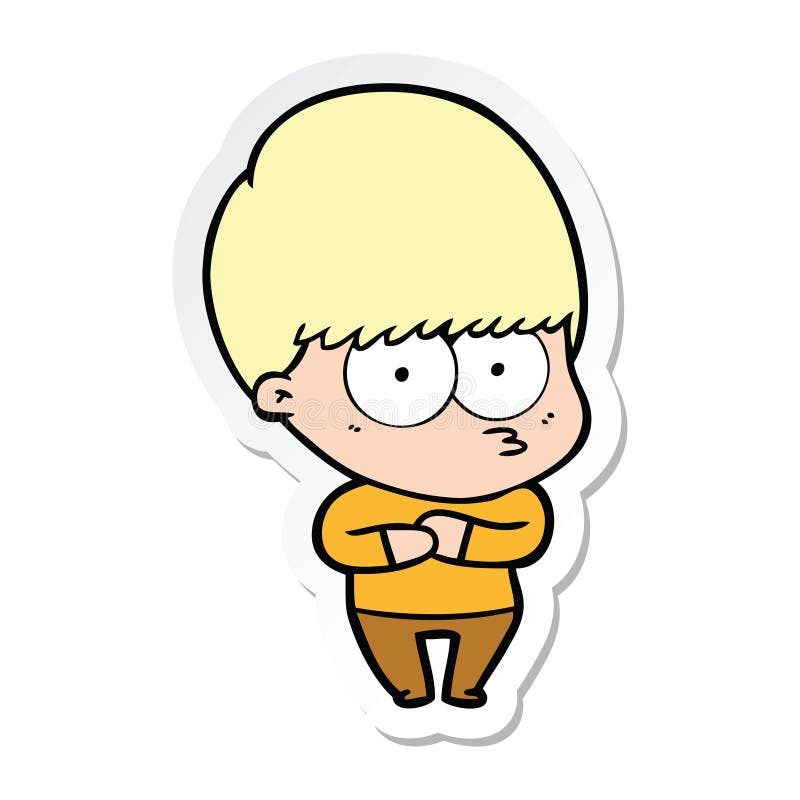 Sticker of a Nervous Cartoon Boy Stock Vector - Illustration of curious ...