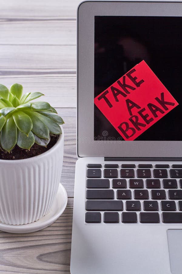 Sticker Note with Take a Break Message on Laptop Screen. Stock Image ...