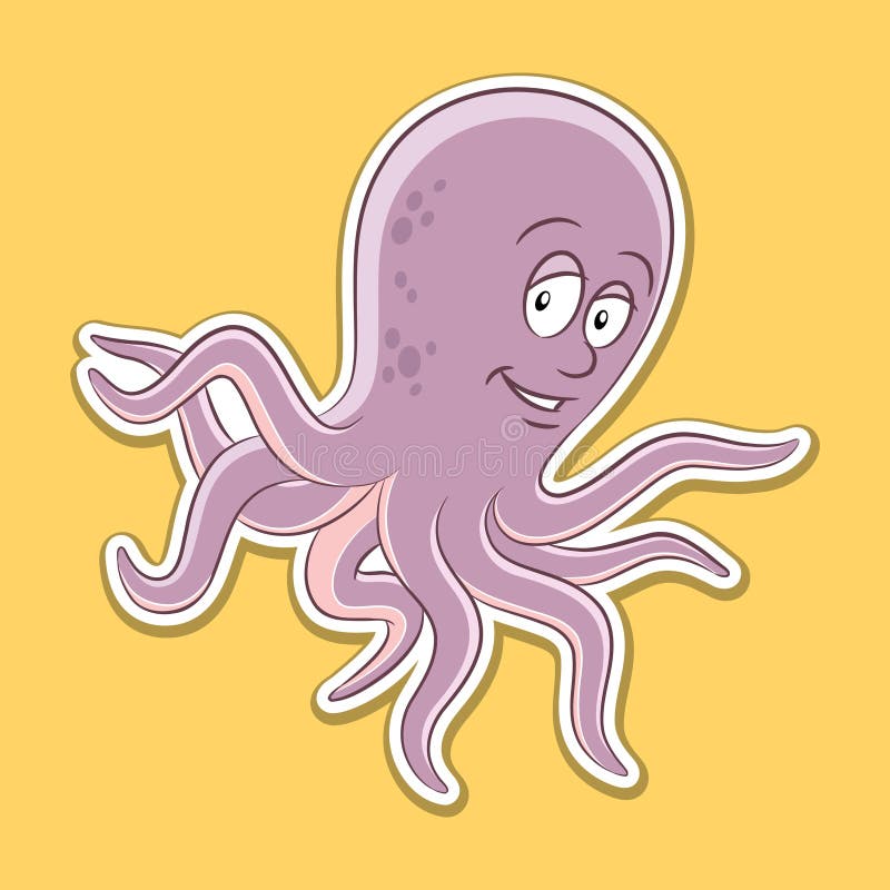Sticker of Octopus Cartoon on a Yellow Background Stock Vector ...