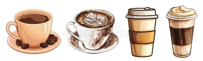 Sticker Pack of a Coffee Cup on a Transparent Background Stock ...