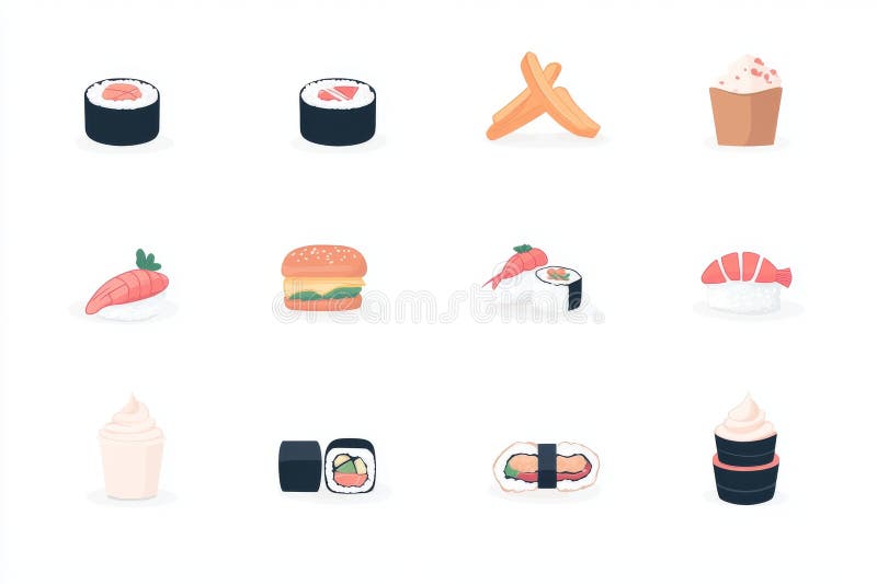 The Sticker Pack Consists of Eight Food Items on a White Background ...