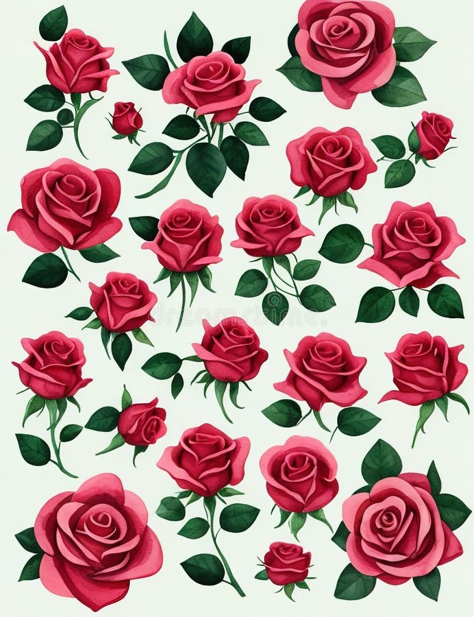 Sticker Pack of Red Roses on White Background Stock Illustration ...