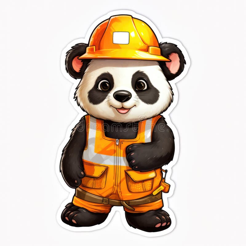 A Sticker of a Panda Bear Wearing a Hard Hat. Stock Illustration ...