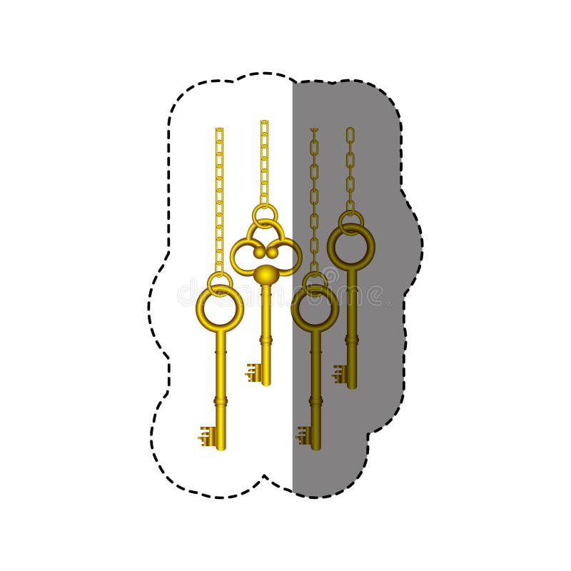 Sticker Pattern with Vintage Golden Keys Hanging on Chains Stock ...