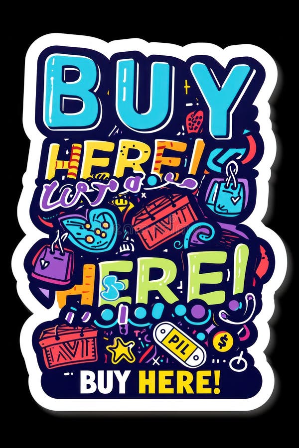 A Sticker with a Picture of Some Items and the Words Buy Here, AI Stock ...