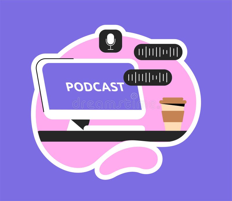 Sticker with Podcast Elements Vector Concept Stock Vector ...