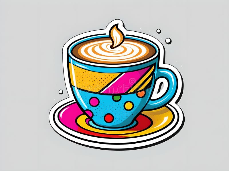 Sticker: Pop Art Coffee Cup with Energetic Patterns - Lora Stock ...