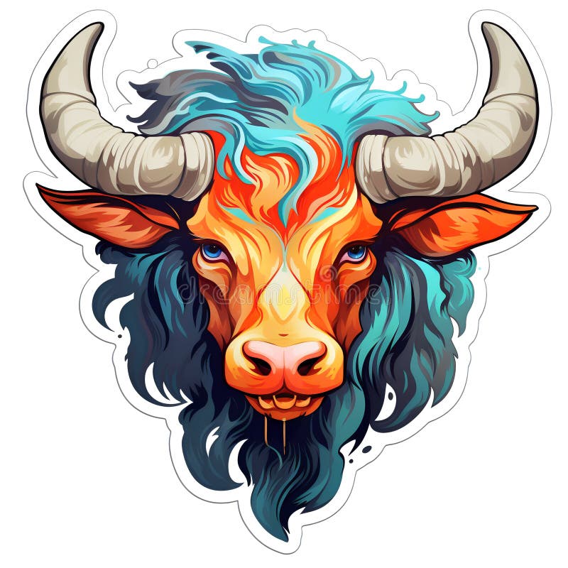 Sticker with a Portrait of a Bull. Illustration in Vector Style Stock ...