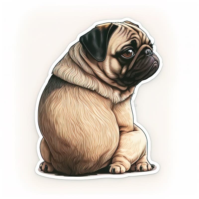 A Sticker of a Pug Sitting Down with a Sad Look on Its Face and a Black ...