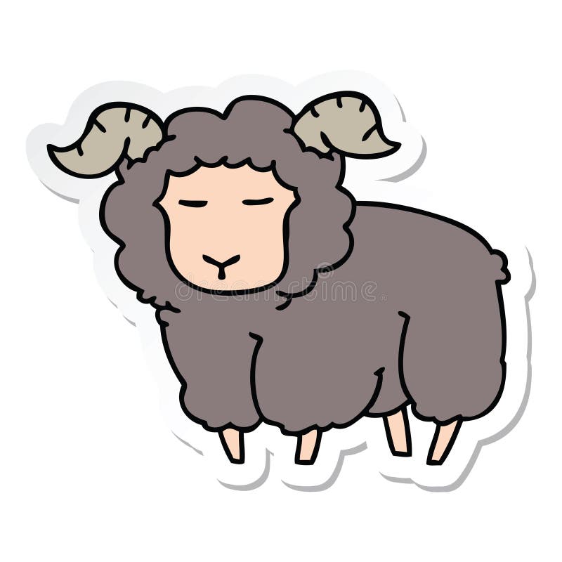 Sticker of a Quirky Hand Drawn Cartoon Ram Stock Vector - Illustration ...