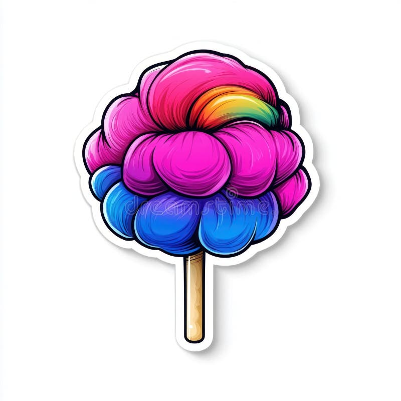 Sticker of Rainbow Cotton Candy on a Stick Stock Illustration ...