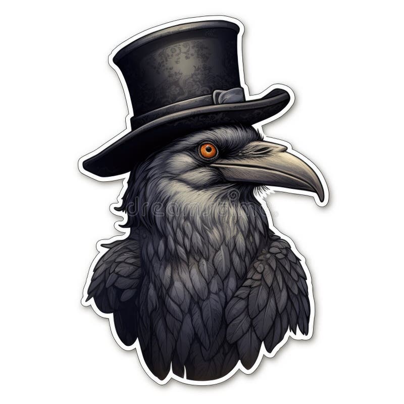 A Sticker of a Raven Wearing a Top Hat. Stock Illustration ...