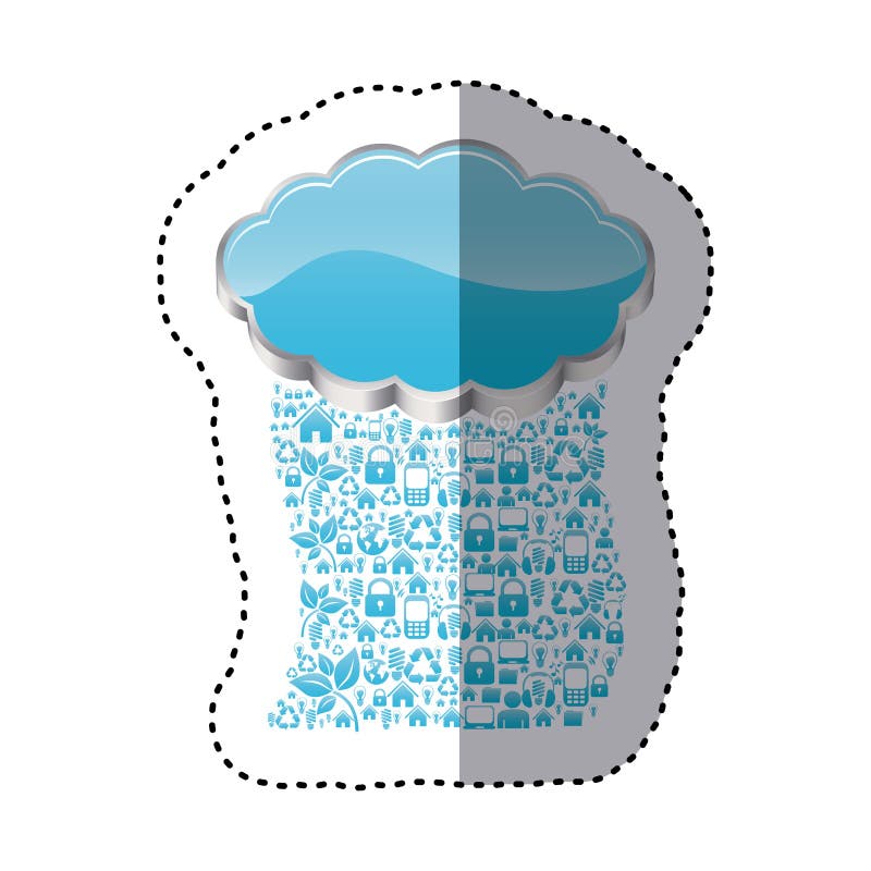 Sticker Realistic 3d Shape Cloud Storage with Rain Pattern Tech Device ...