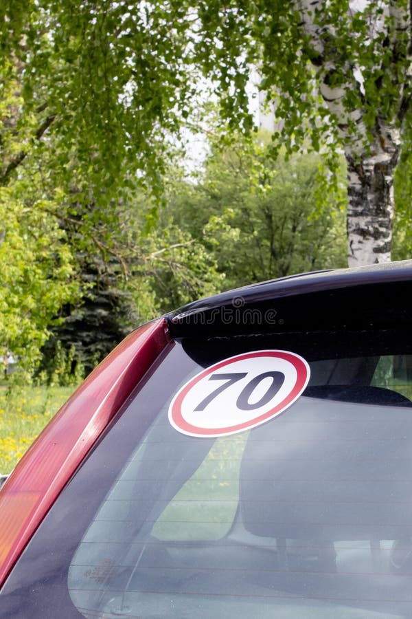 Sticker 70 on the Rear Window of the Car Stock Photo - Image of travel ...