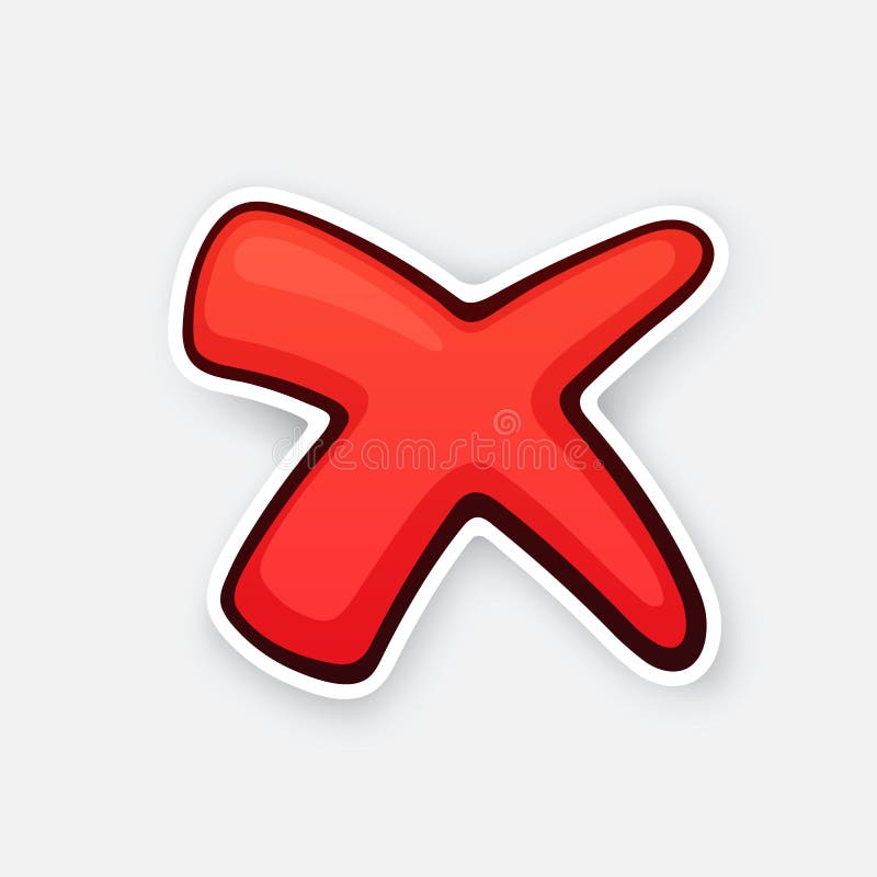 Sticker of Red Cross Check Mark for Indicate Wrong Choice with Contour ...