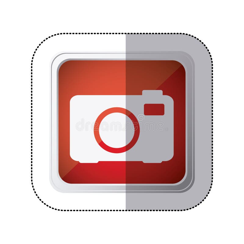 Sticker Red Square Button with Silhouette Analog Camera Stock ...