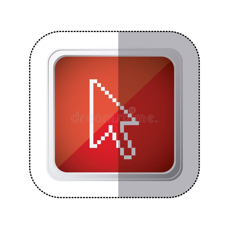 Sticker Red Square Button with Silhouette Pixelated Cursor Arrow Stock ...
