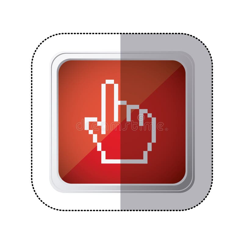 Sticker Red Square Button with Silhouette Pixelated Hand Pointing Up ...