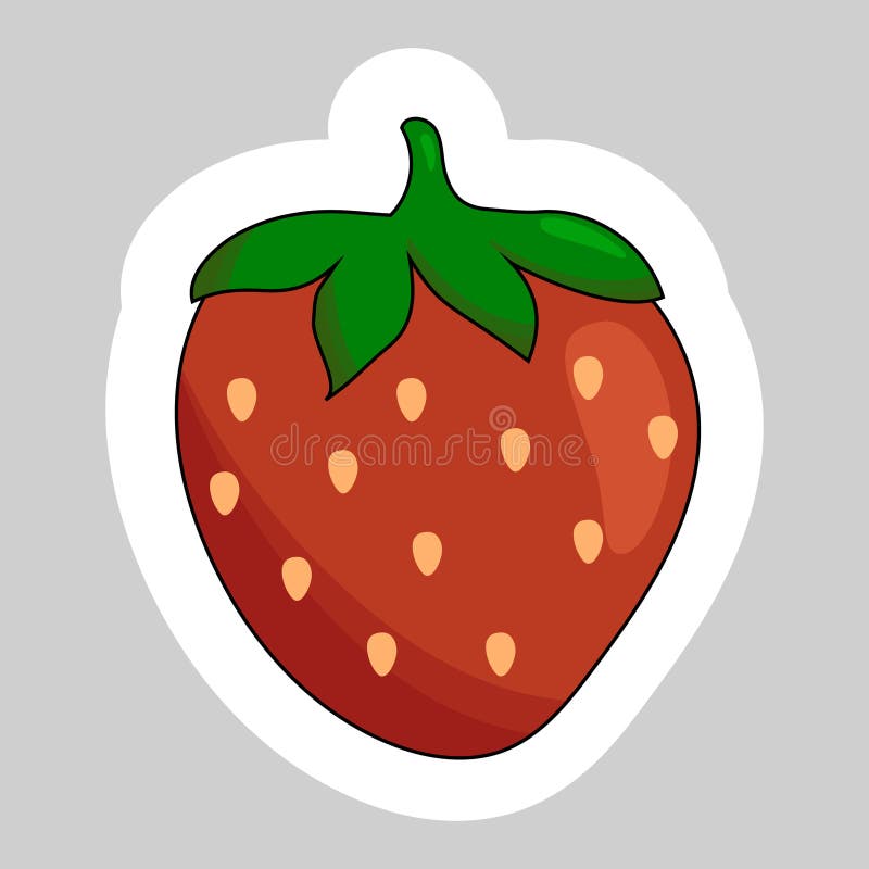 Sticker with Ripe Strawberry, Cartoon Style Summer Fruit Vector Stock ...