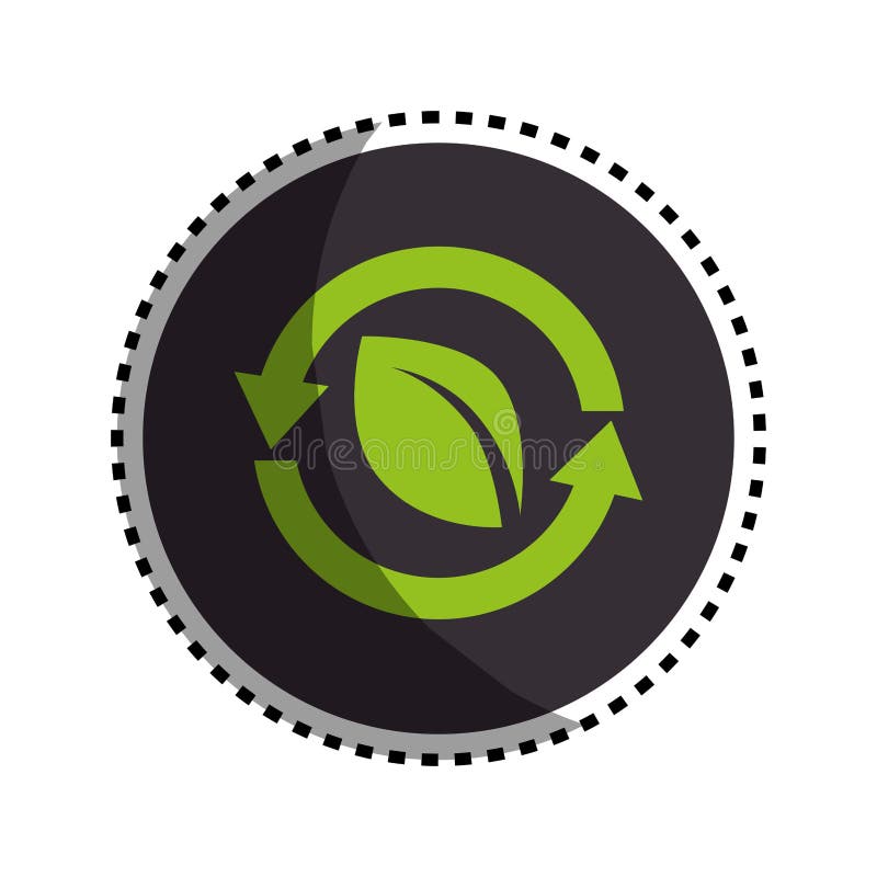 Sticker Round Symbol with Leaf in Circle Formed Arrows Stock Vector ...