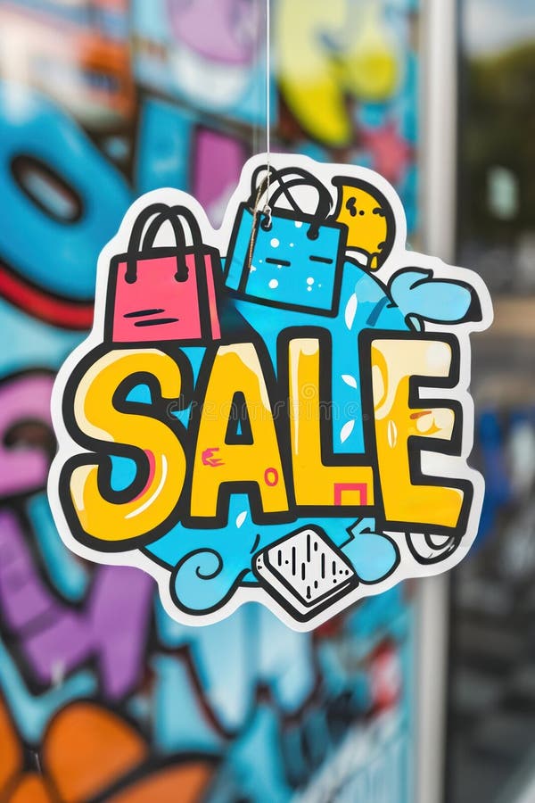 A Sticker with a Sale Sign on it Hanging from the Window, AI Stock ...