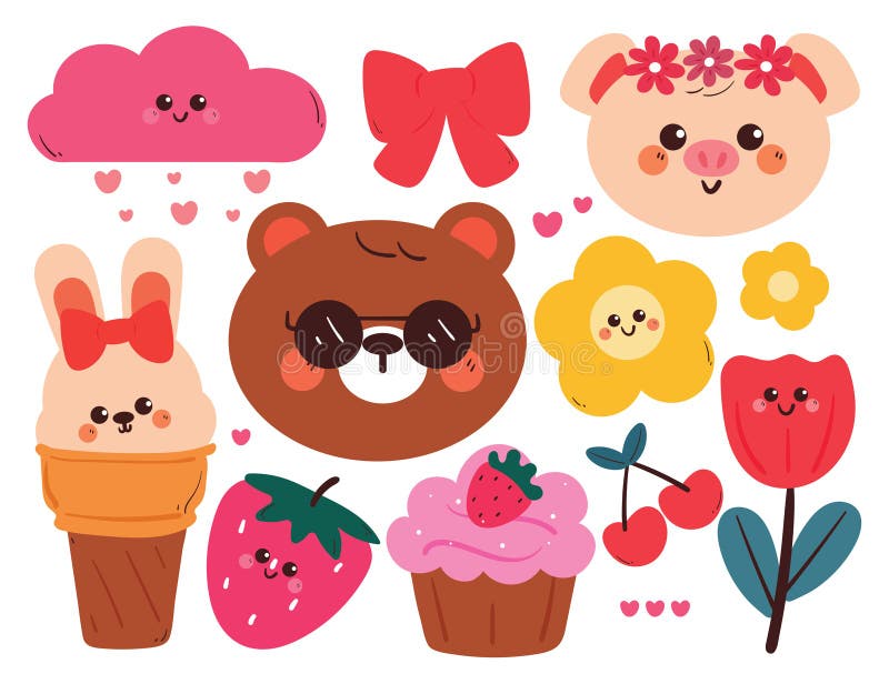 Hand Drawing Cartoon Kawaii Sticker Set. Cute Sticker Stock Vector ...