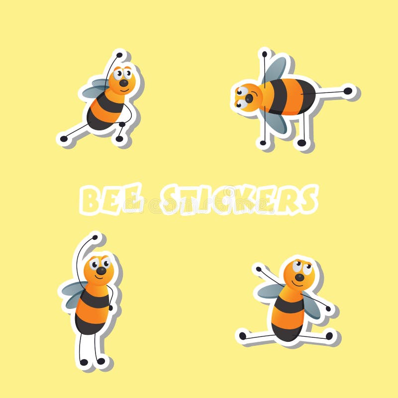 Sticker Set with Bees Doing Sport. Stock Vector - Illustration of ...
