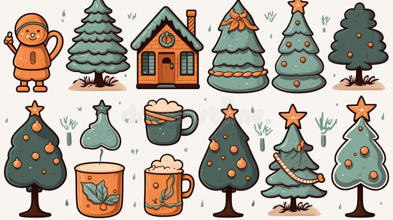 Sticker Set of Christmas Things, Flat Graphic Design, Pastel Color ...