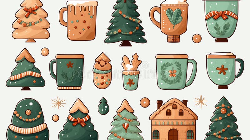 Sticker Set of Christmas Things, Flat Graphic Design, Pastel Color ...
