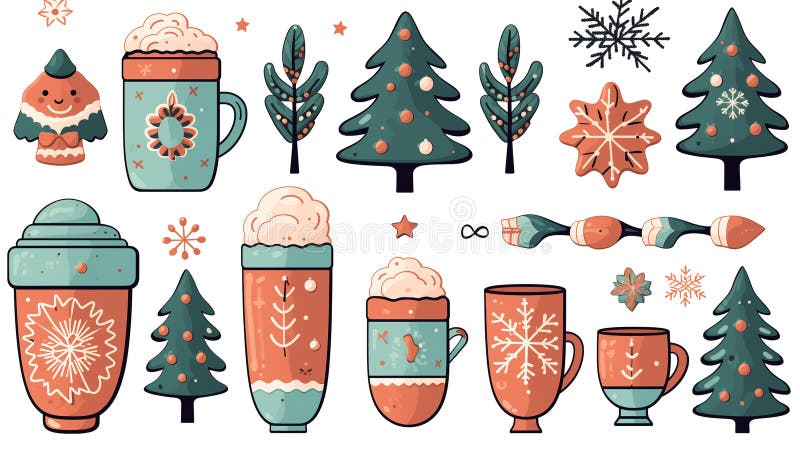 Sticker Set of Christmas Things, Flat Graphic Design, Pastel Color ...