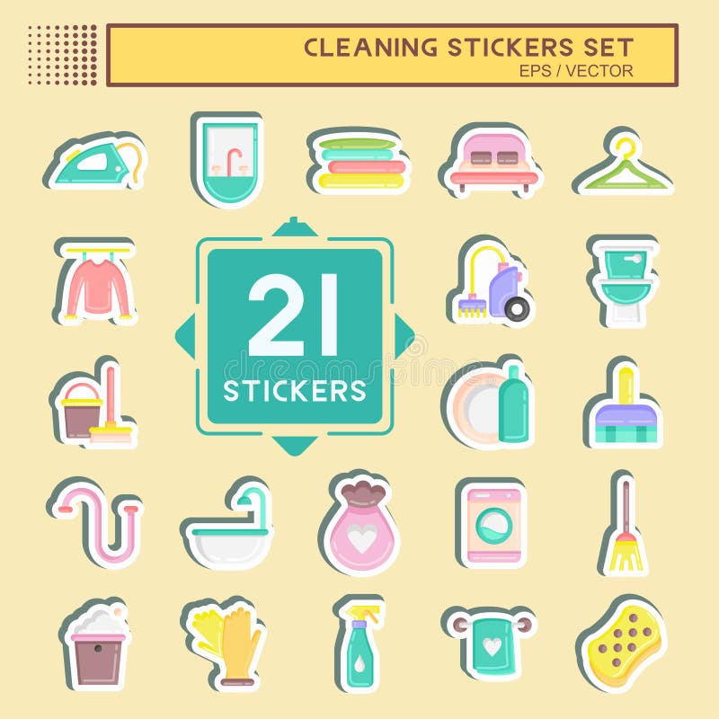 Sticker Set Cleaning. Suitable for Kids Symbol. Simple Design Editable ...
