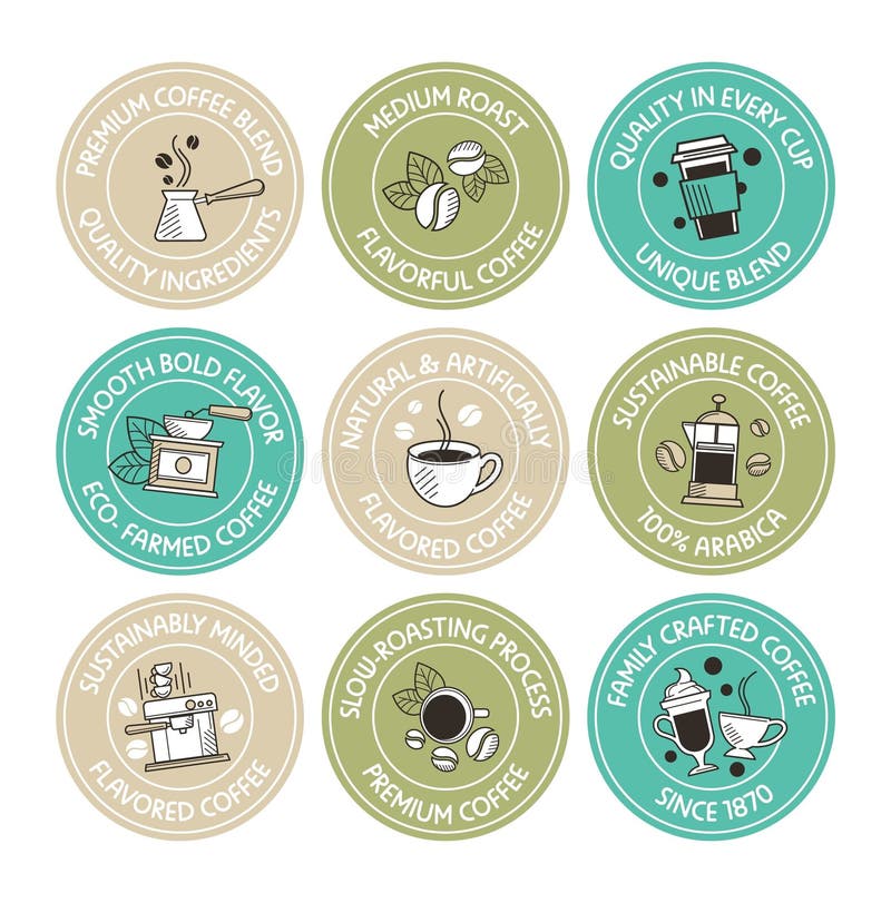 Sticker Set for Coffee Ingredient Package Design Stock Vector ...