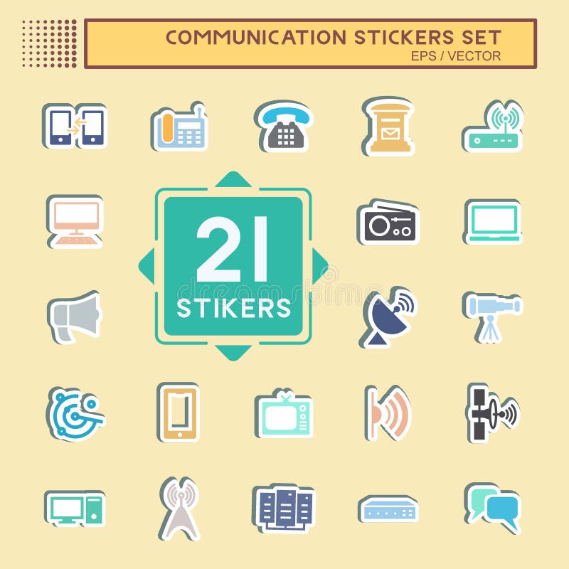 Sticker Set Communication,Simple Illustration,Editable Stroke Stock ...