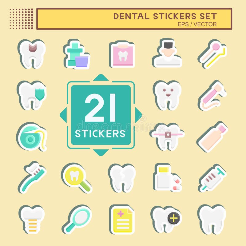 Sticker Set Dental. Suitable for Medicine Symbol. Simple Design ...