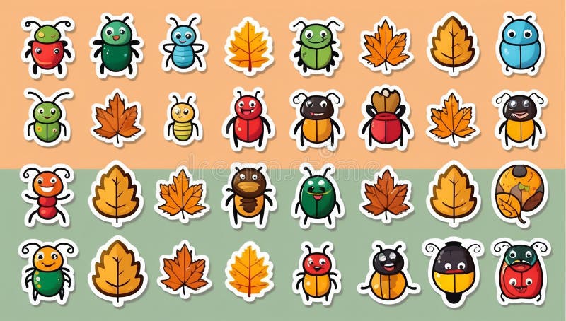 Sticker Set, Different Cute Funny Cartoon Bugs Stock Illustration ...