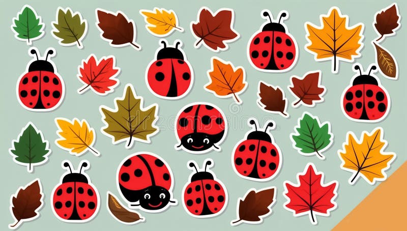Sticker Set, Different Cute Cartoon Ladybug Stock Illustration ...