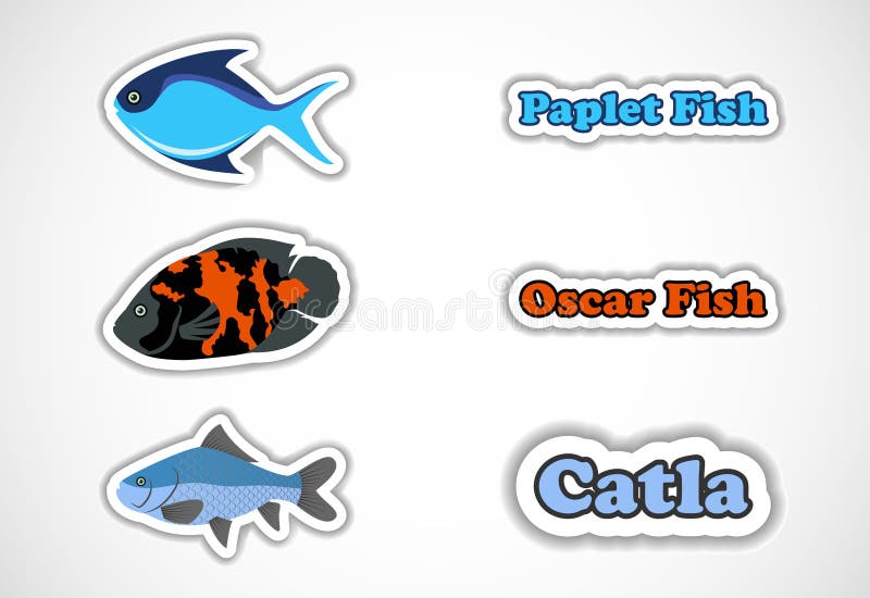 Sticker Set of Different Fish, Flat Vector Illustration Stock Vector ...