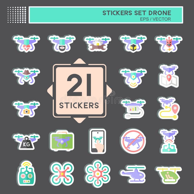 Sticker Set Drone. Related To Technology Symbol. Simple Design Editable ...