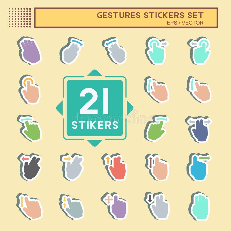 Sticker Set Gestures - Simple Illustration,Editable Stroke Stock ...