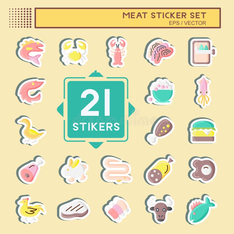 Sticker Set Meat. Suitable for Food. Simple Design Editable. Design ...