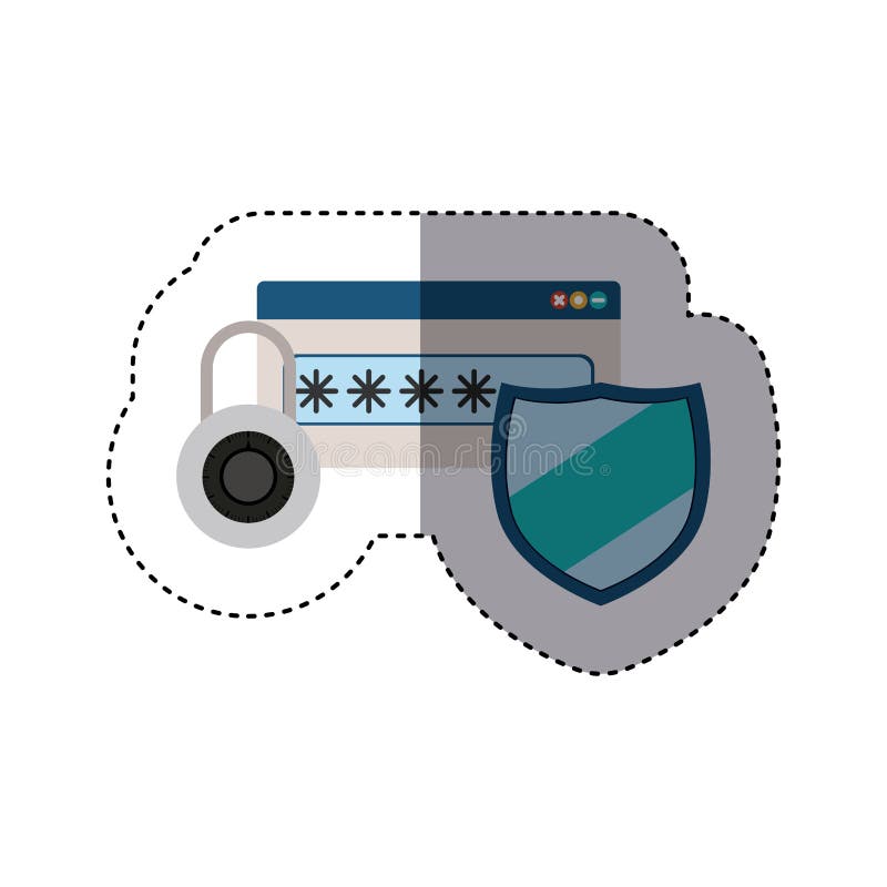 Sticker Set of Padlock and Password Text Box with Shield Stock Vector ...