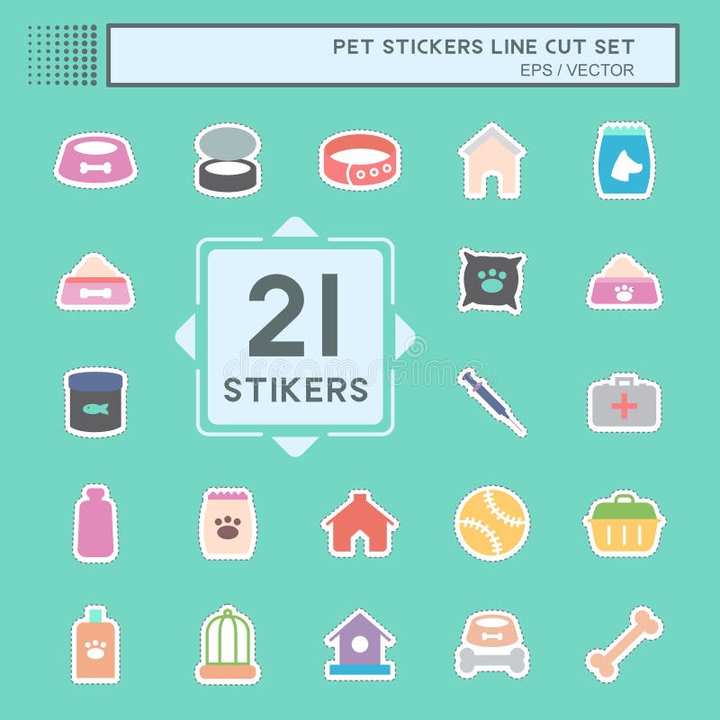 Sticker Set Pet - Line Cut - Simple Illustration,Editable Stroke Stock ...
