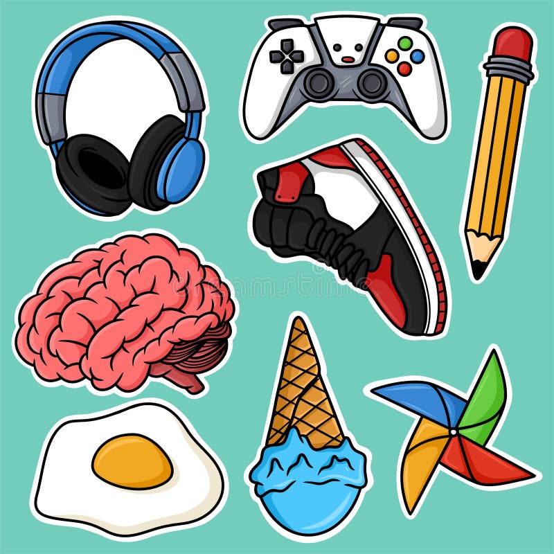 Sticker Set Random Cartoon Vector Stock Vector - Illustration of ...