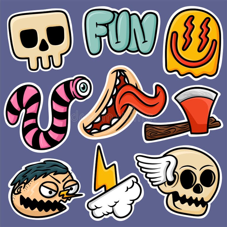 Sticker Set Random Pop Punk Cartoon Vector Stock Vector - Illustration ...