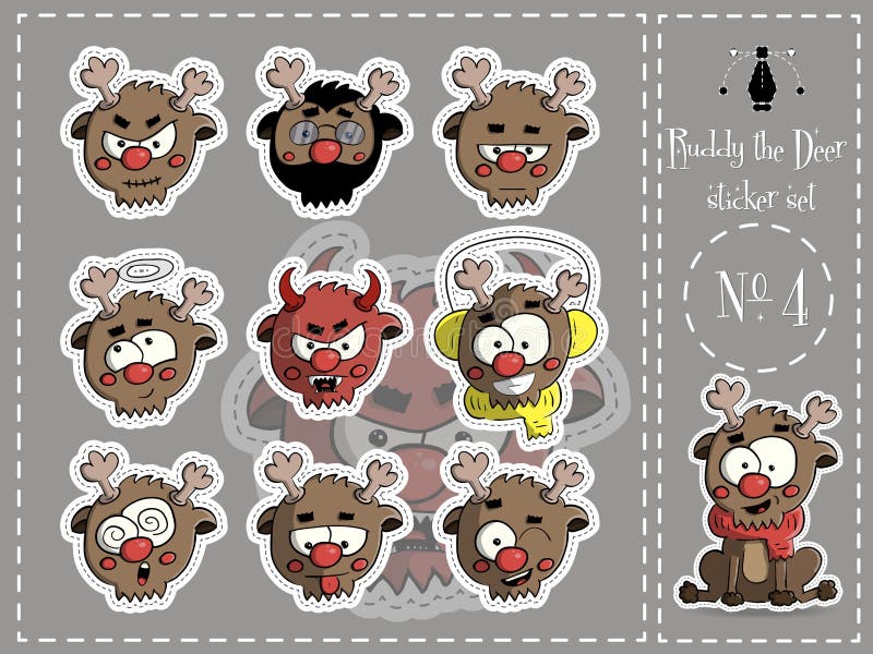 Sticker Set of Ruddy the Deer 4 Vector Stock Vector - Illustration of ...