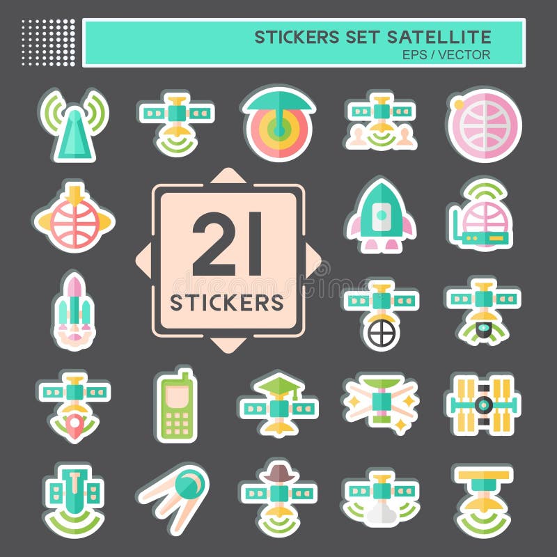 Sticker Set Satellite. Related To Space Symbol. Simple Design Editable ...
