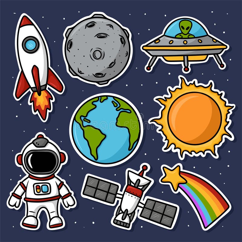 Sticker Set Space Cartoon Vector Stock Vector - Illustration of cute ...