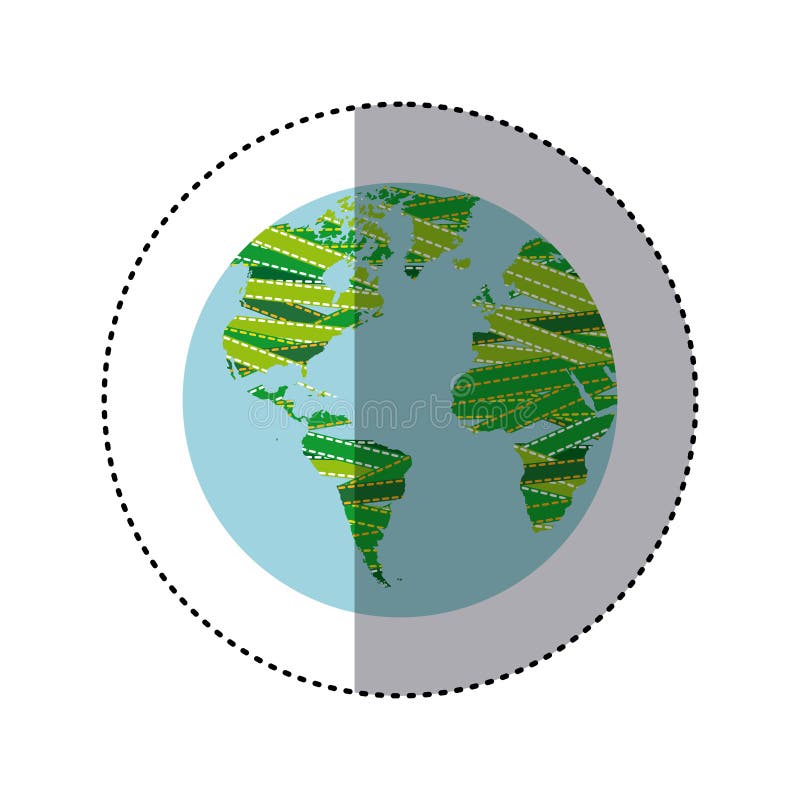 Sticker Shading Colorful Globe Earth Continents with Textile Lines ...